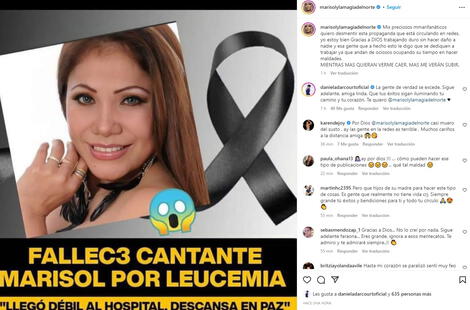 Marisol en Instagram desmiente su supuesta muerte y advierte tras fake ...
