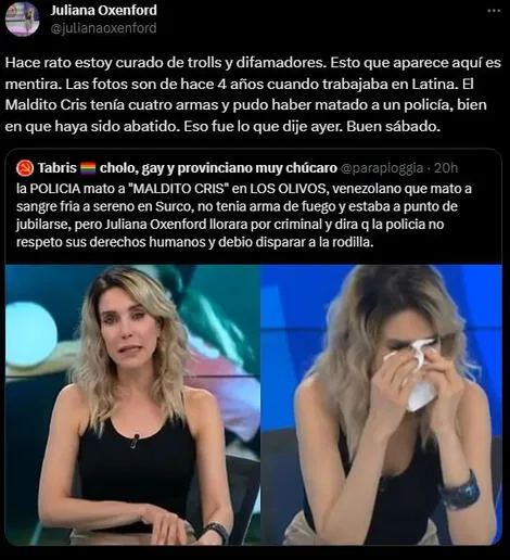 Maldito Cris: Juliana Oxenford desmiente que llorará por muerte de delincuente venezolano: "Bien ...