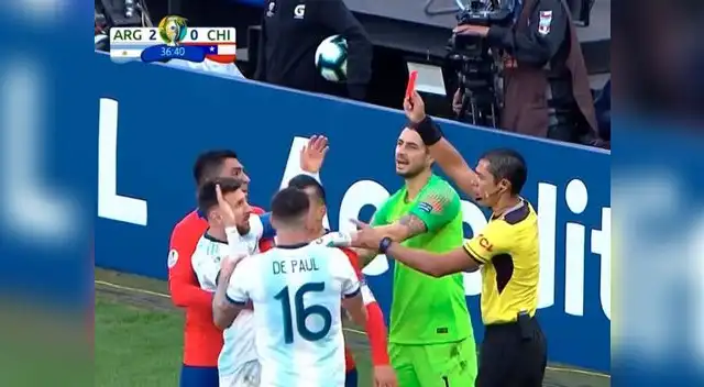 TARJETA ROJA a Messi expulsado del Argentina vs Chile EN VIVO por pelea ...