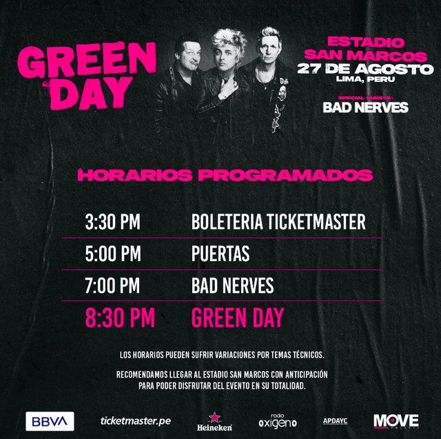 Green Day en Lima 2025: Horarios, apertura de puertas, entradas, precios y todos los detalles de ...